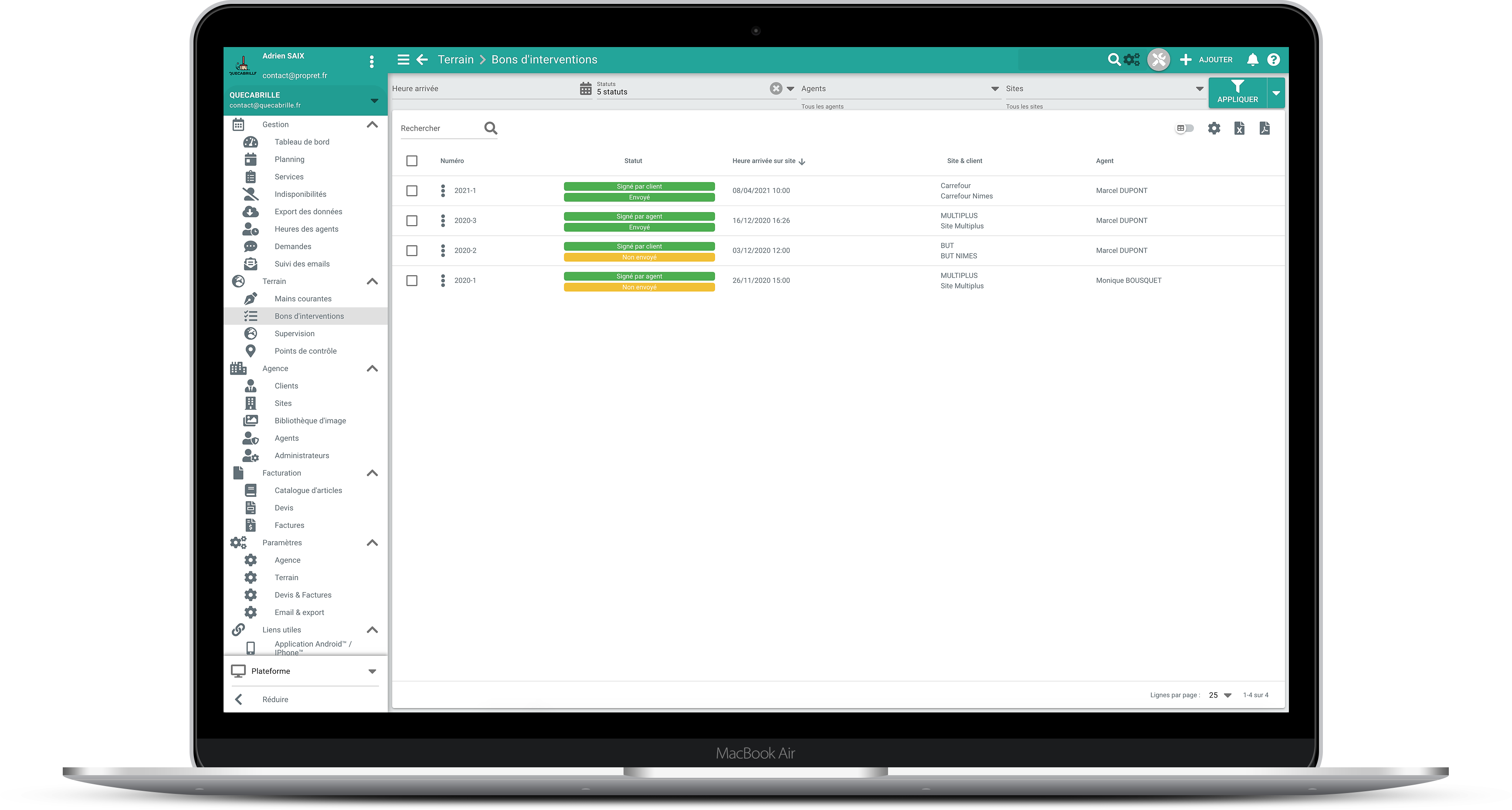Bon d'intervention à remplir depuis l'application mobile - PROPRET®