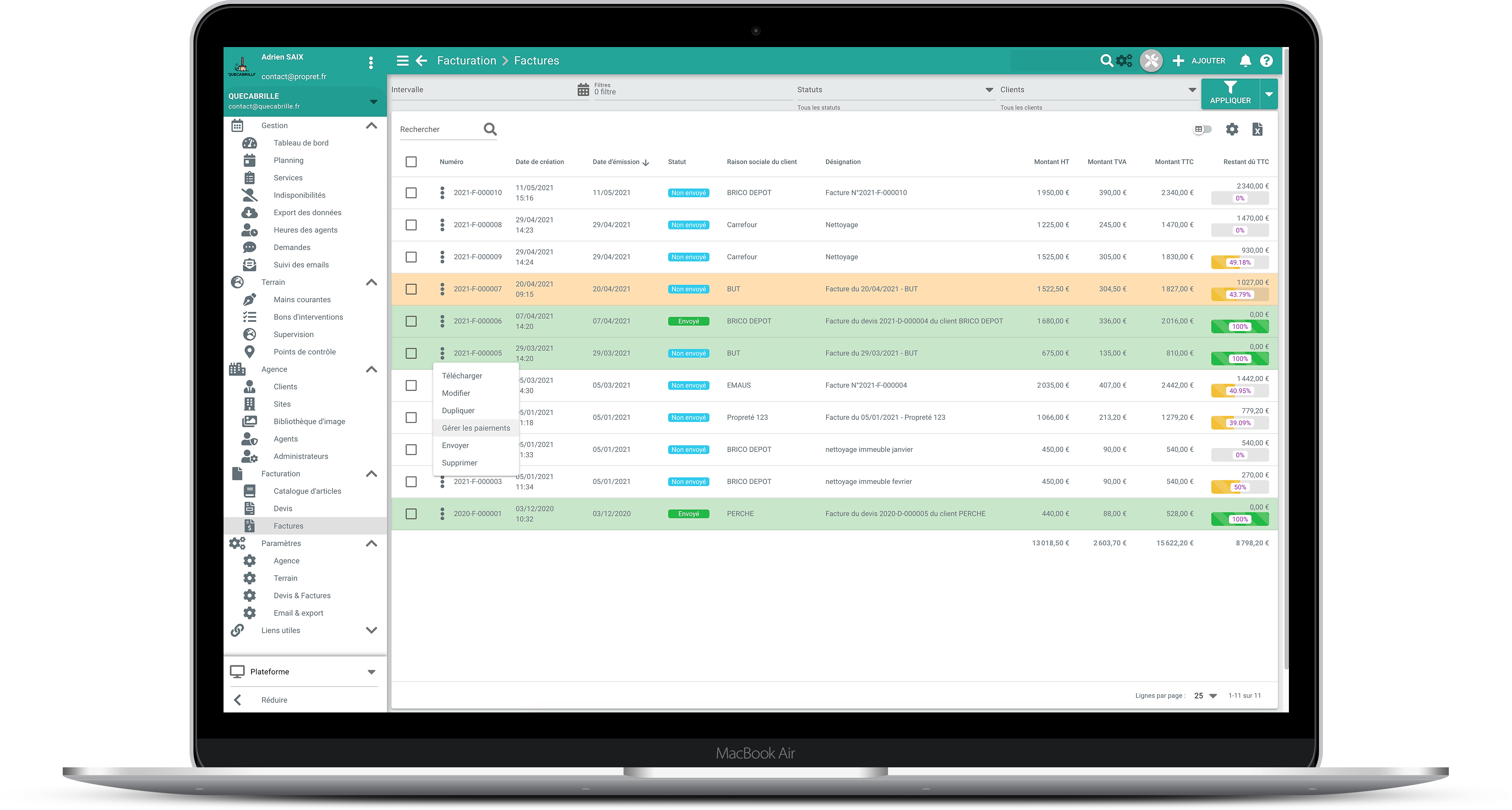 Logiciel facture pour entreprise de nettoyage - PROPRET®