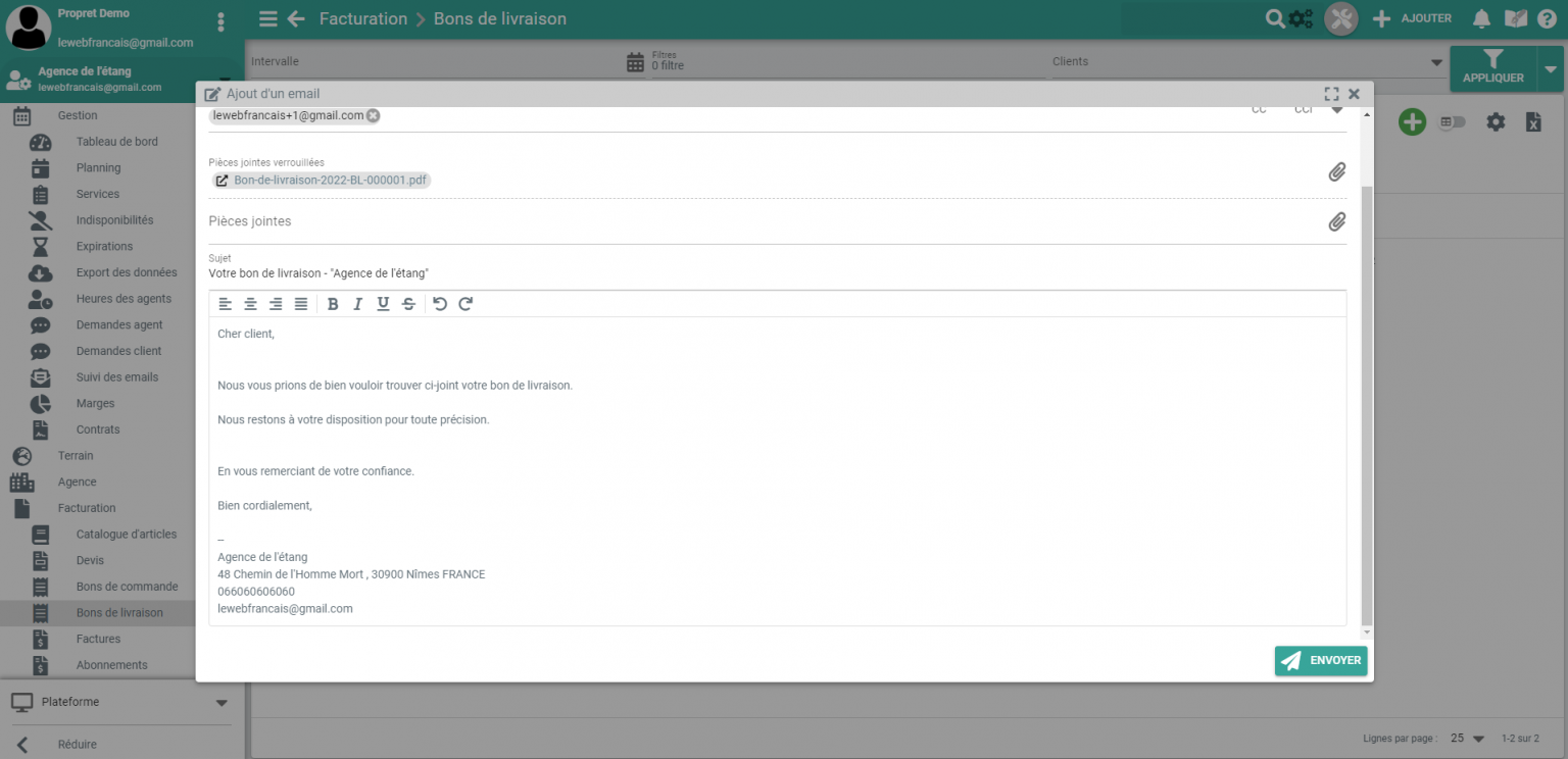 Gestion des bons de livraison client - logiciel PROPRET®
