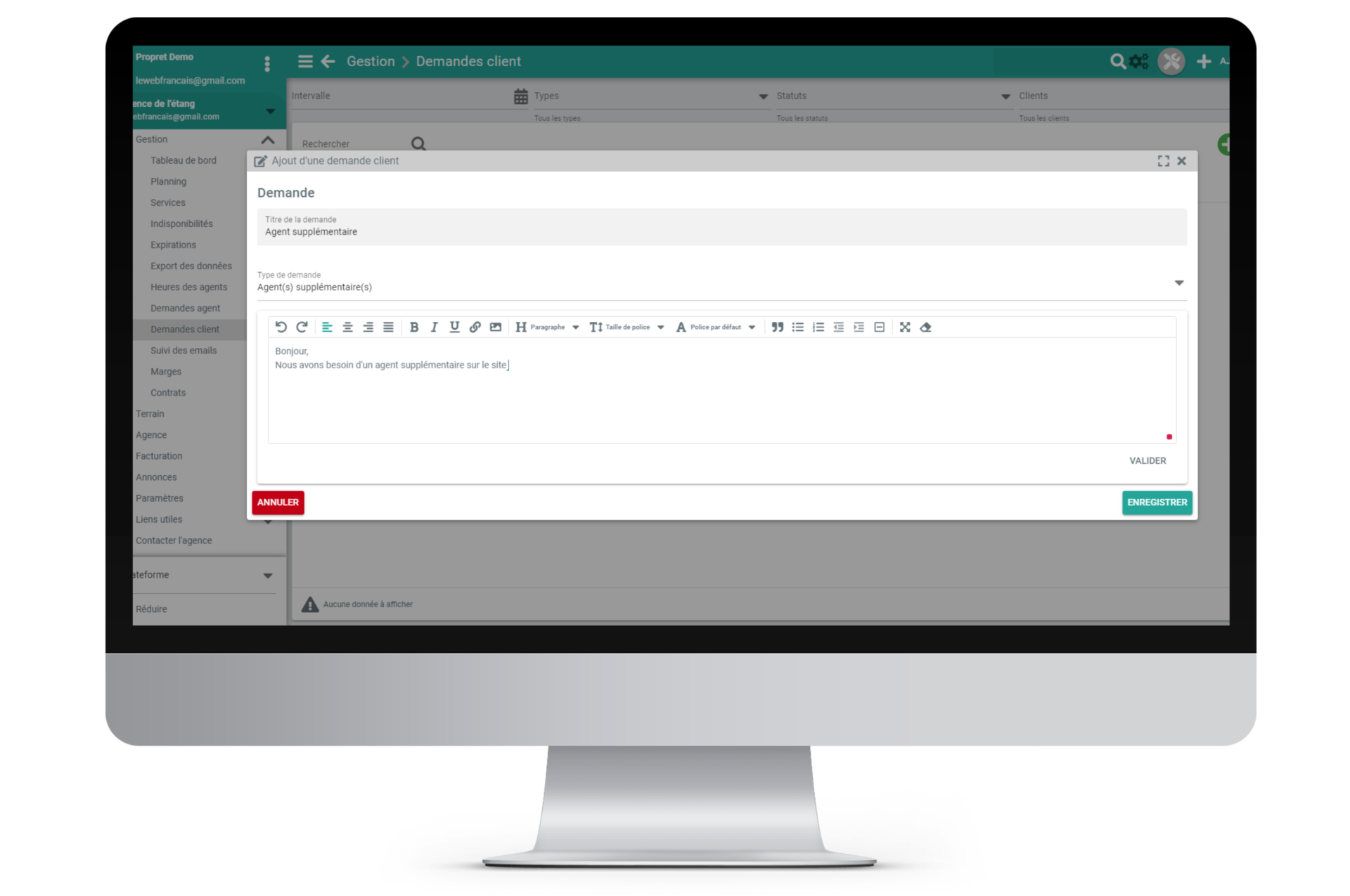 Gestion des demandes clients - logiciel PROPRET
